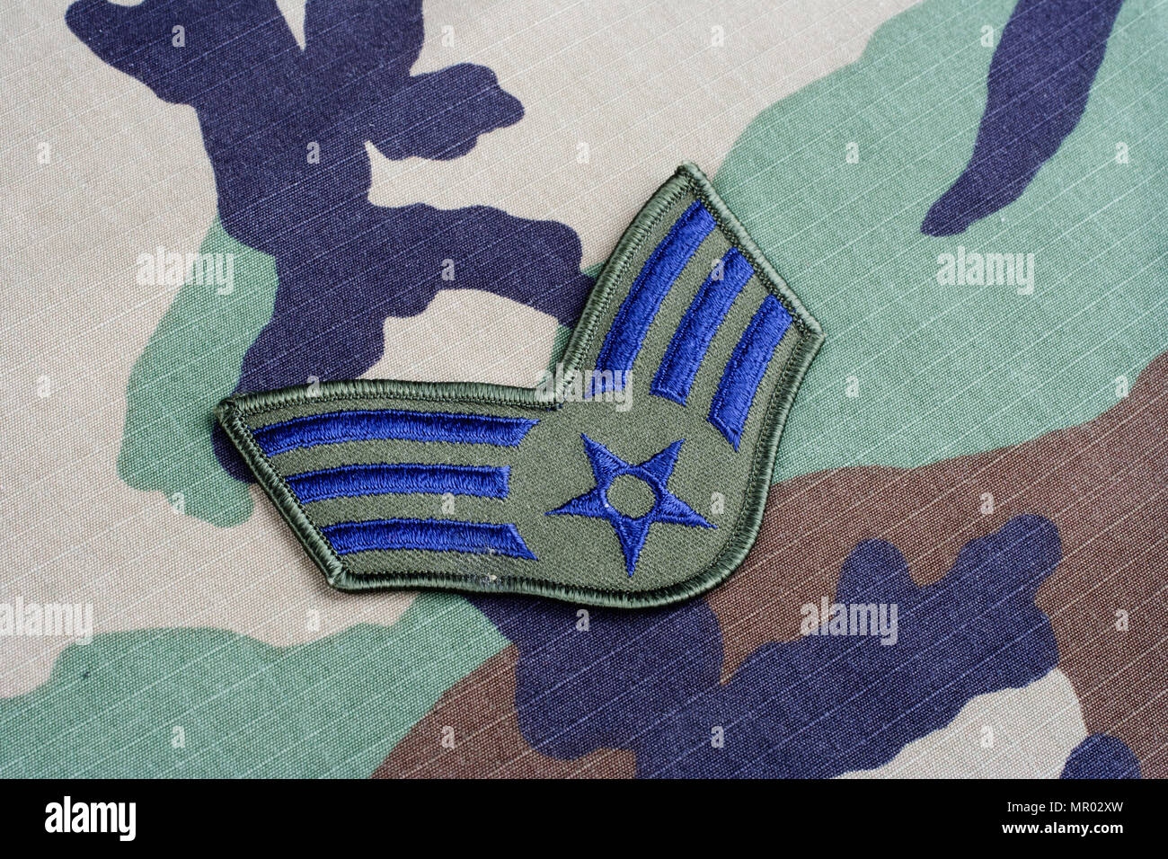 KIEV, UKRAINE - June 6, 2015. US AIR FORCE Senior Airman rank patch on ...