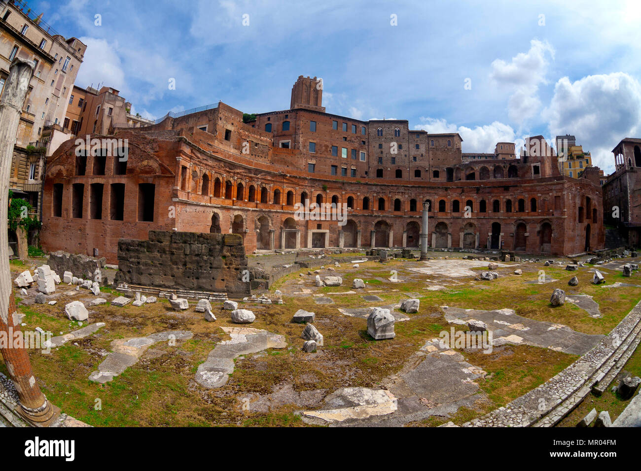The ancient building of the Foro Traiano. Fisheye view Stock Photo - Alamy