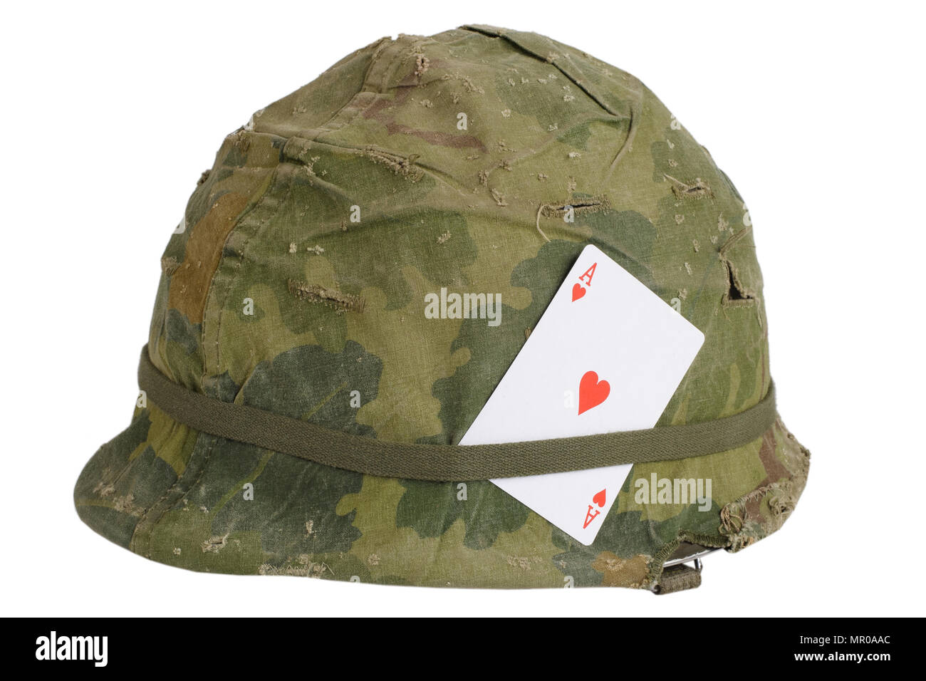 US Army helmet Vietnam war period with camouflage cover with amulet ...