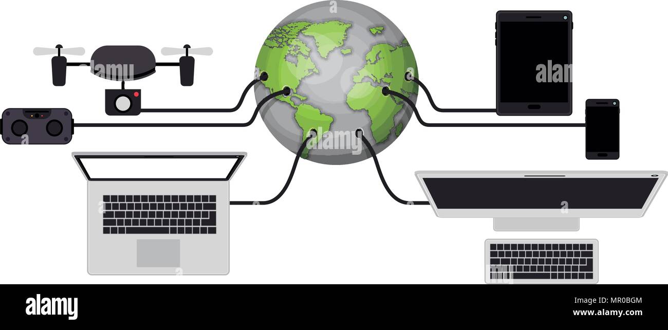 world planet with technology devices Stock Vector Image & Art - Alamy