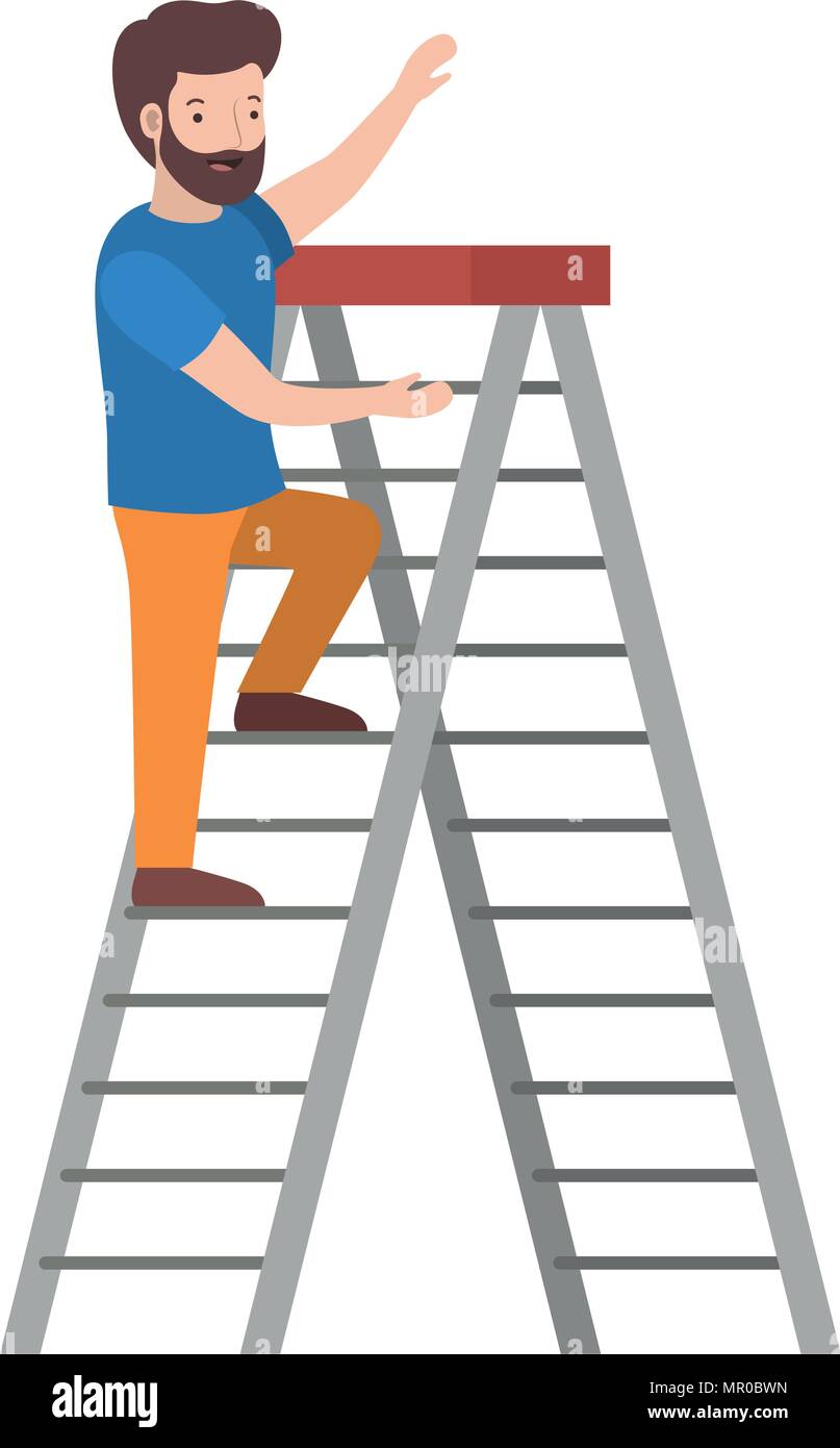 Cartoon Illustration Man Climbing Ladder High Resolution Stock ...