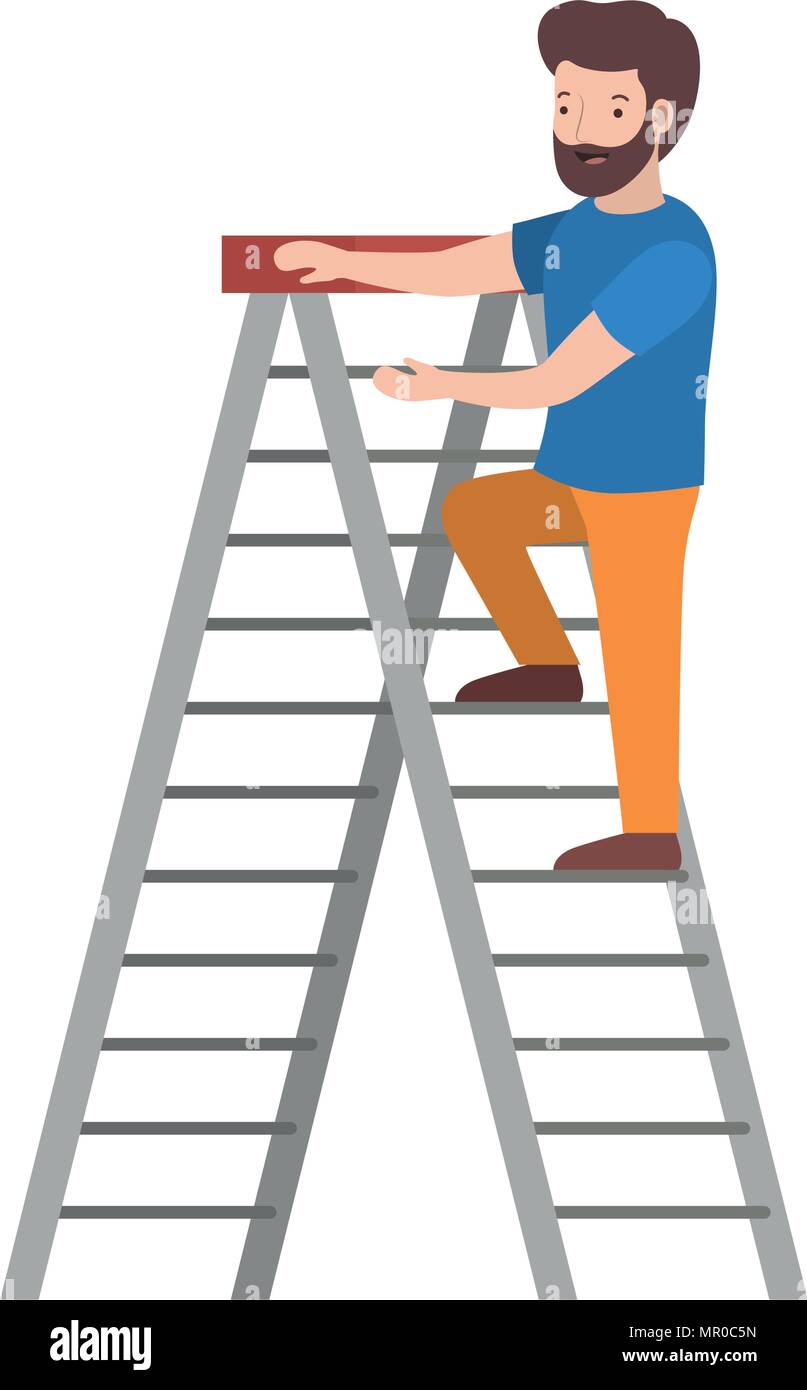 Cartoon Illustration Man Climbing Ladder High Resolution Stock ...