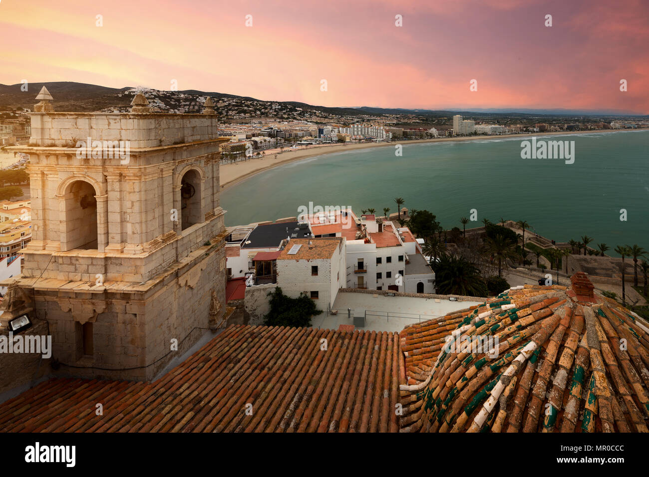 View of the sea from a height of Pope Luna's Castle. Valencia, Spain ...