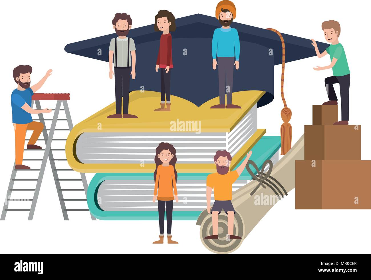 minipeople team working in books Stock Vector Image & Art - Alamy