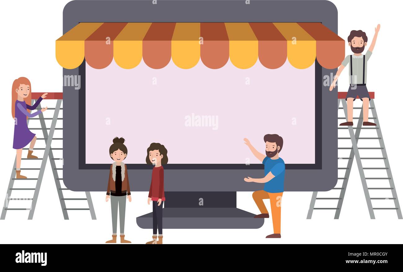 minipeople team working in monitor computer Stock Vector Image & Art ...