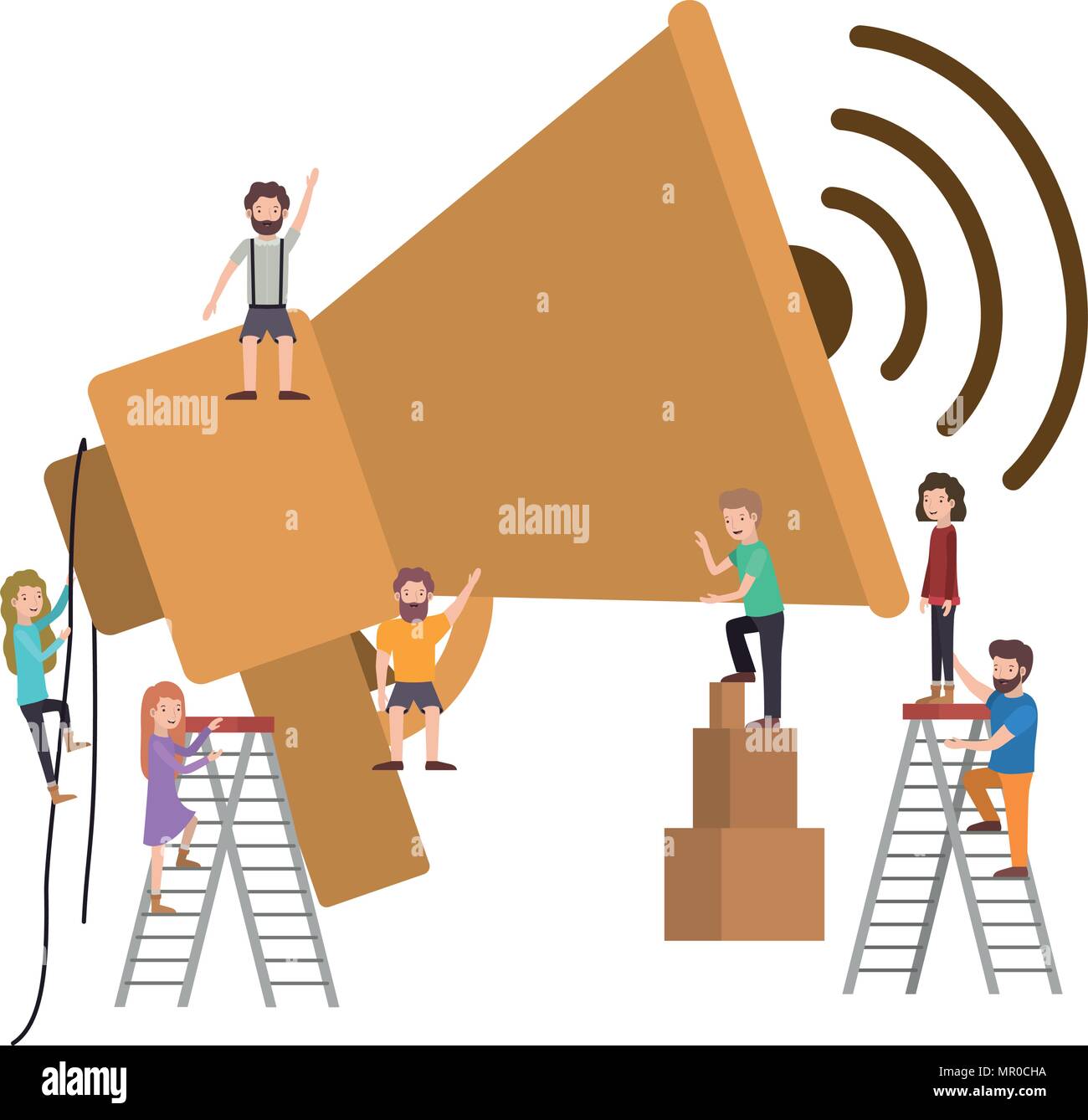 Megaphone woman ladder hi-res stock photography and images - Alamy