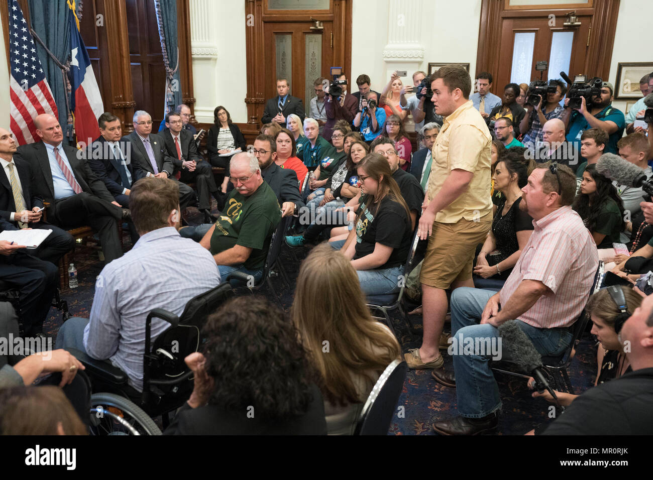 School shooting survivor Aaron Chenoweth speaks as Texas Gov. Greg ...