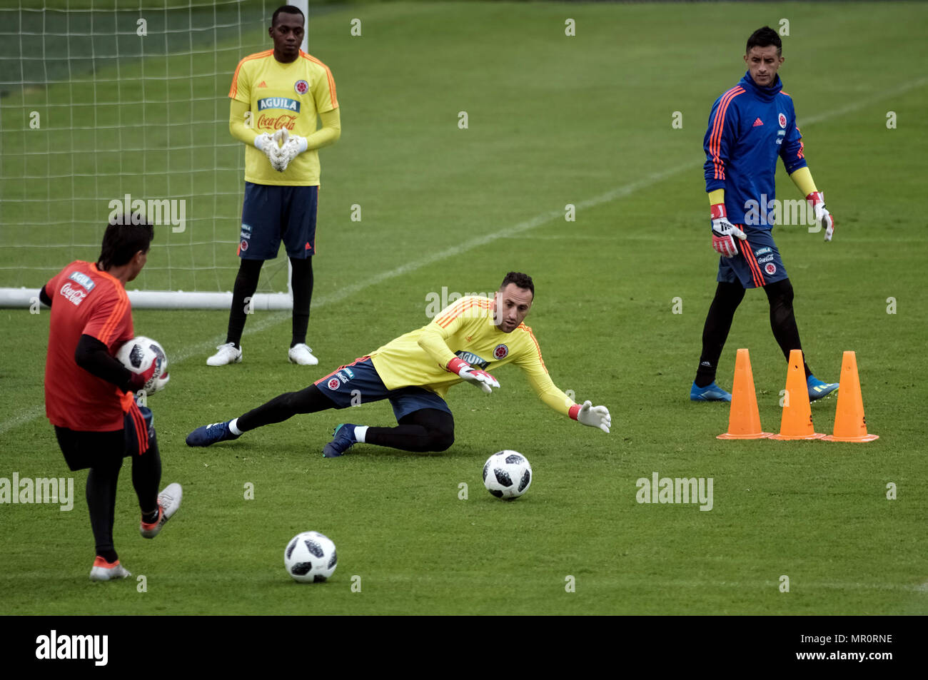 Bogota, Colombia. 24th May, 2018. Goalkeeper David Ospina (2nd R) of ...