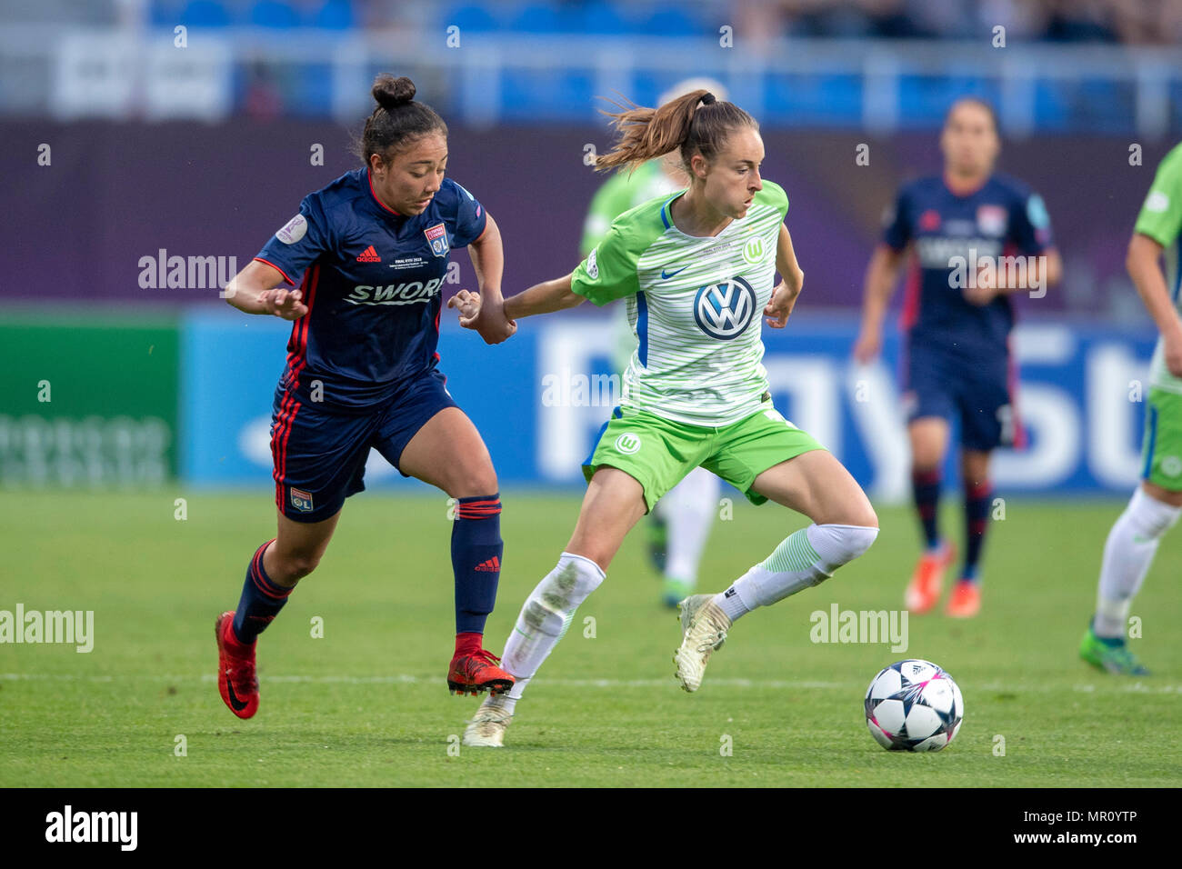 Selma Bacha of Lyon and Tessa Wullaert of Wolfsburg during the UEFA ...