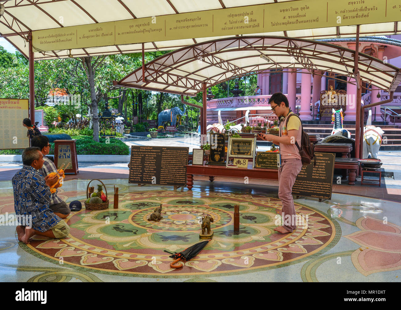 Bangkok, Thailand - Apr 22, 2017. People praying at Erawan Temple in ...
