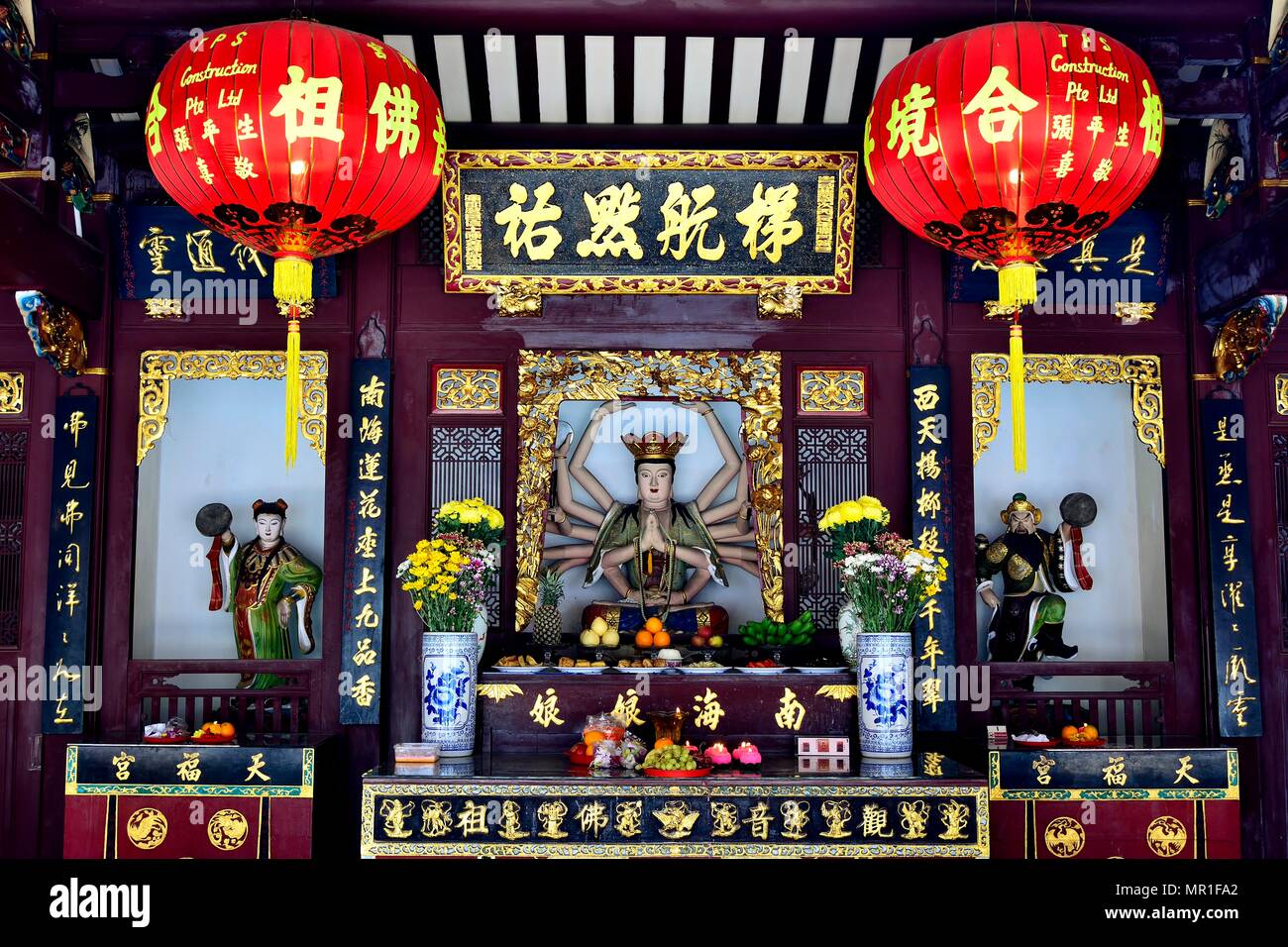 Singapore - May 15th 2018: Chinese Buddhist Taoist shrine decorated for ...