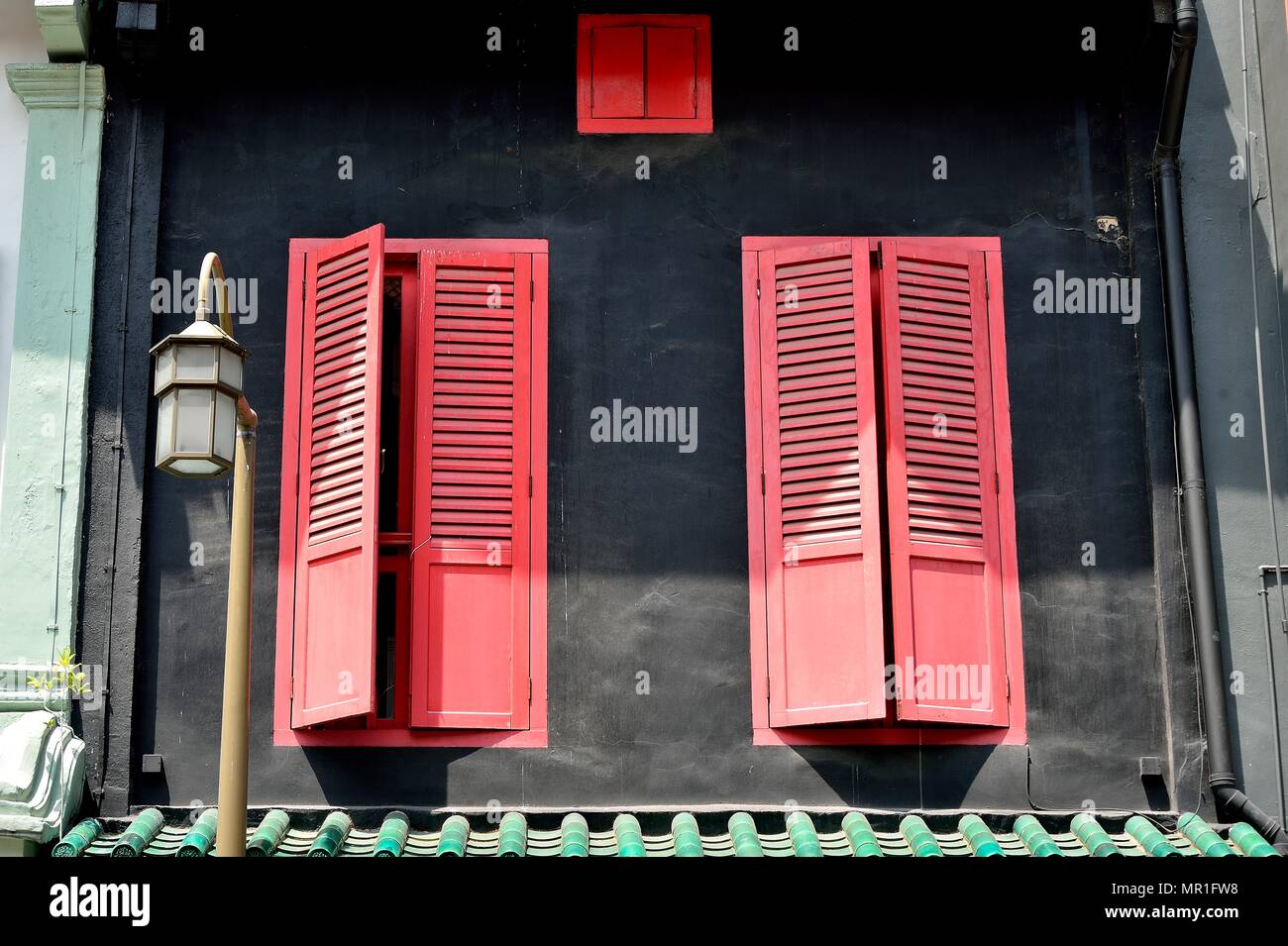 Old red wooden shutters hi-res stock photography and images - Alamy