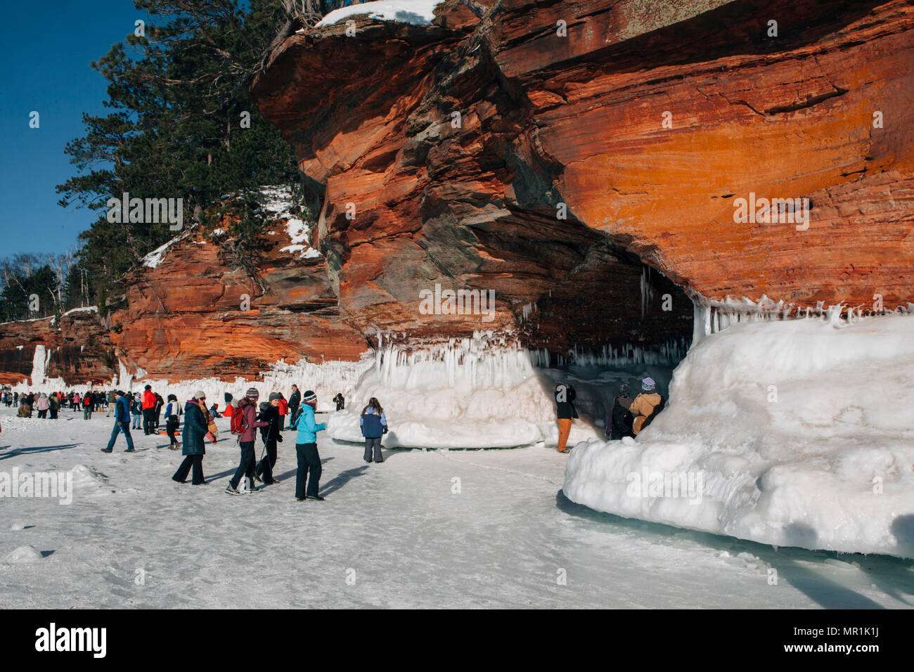 People visit the Apostle Islands National Lakeshore ice caves on a ...