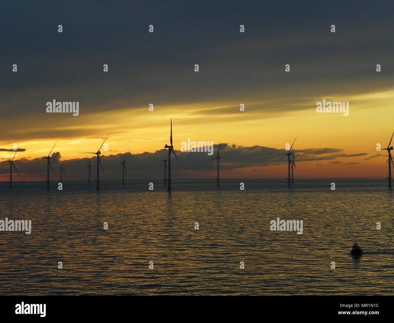 Out Newton wind farm off the Holderness coast viewed from cargo ship ...
