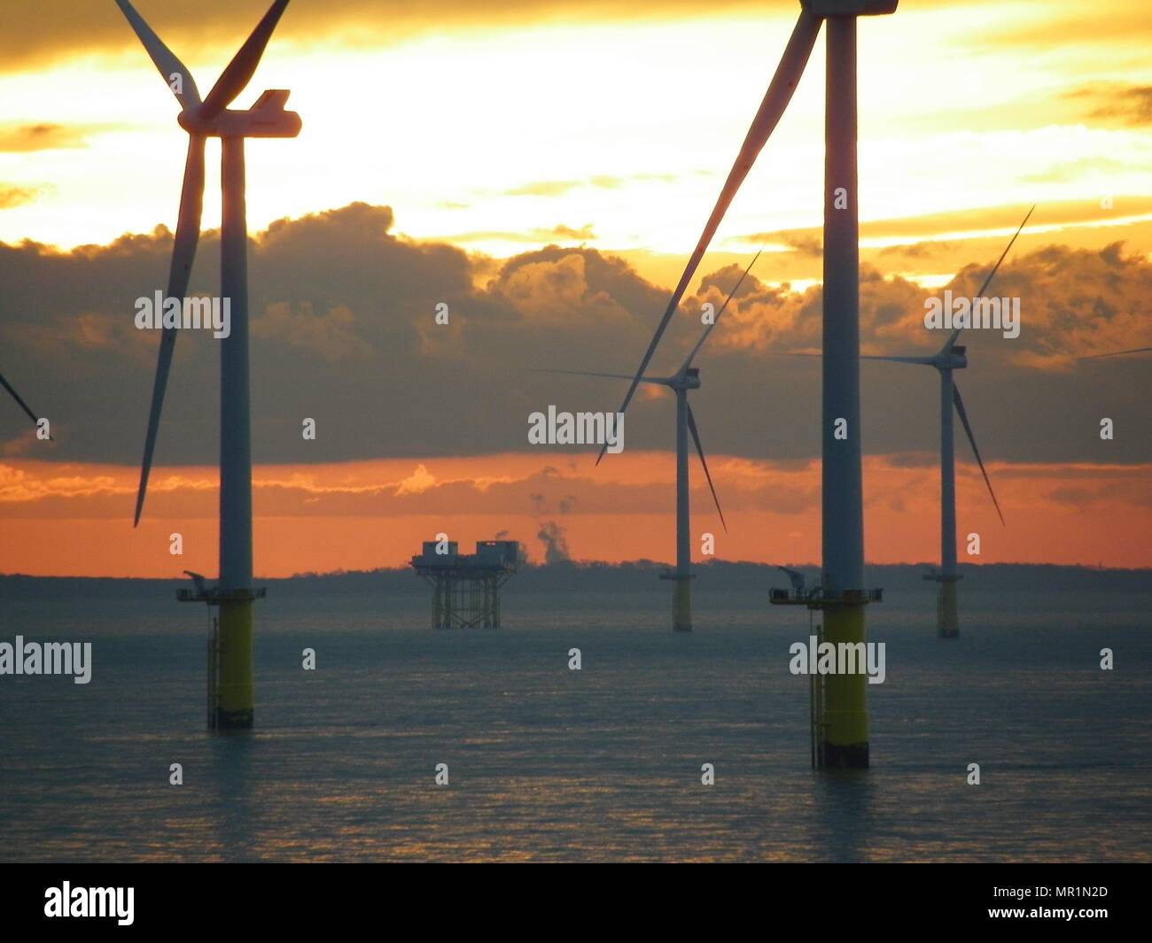 Out Newton wind farm off the Holderness coast viewed from cargo ship ...