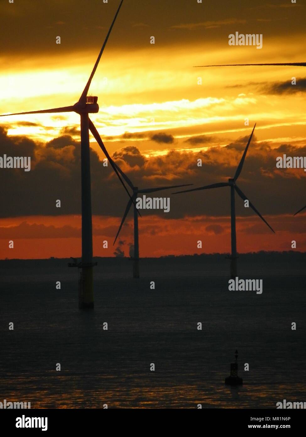 Out Newton wind farm off the Holderness coast viewed from cargo ship ...