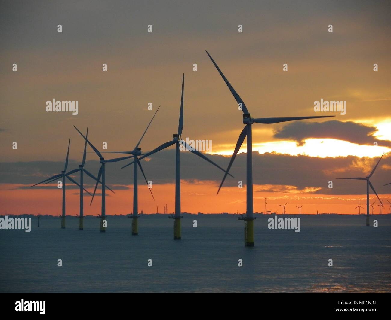 Out Newton wind farm off the Holderness coast viewed from cargo ship ...