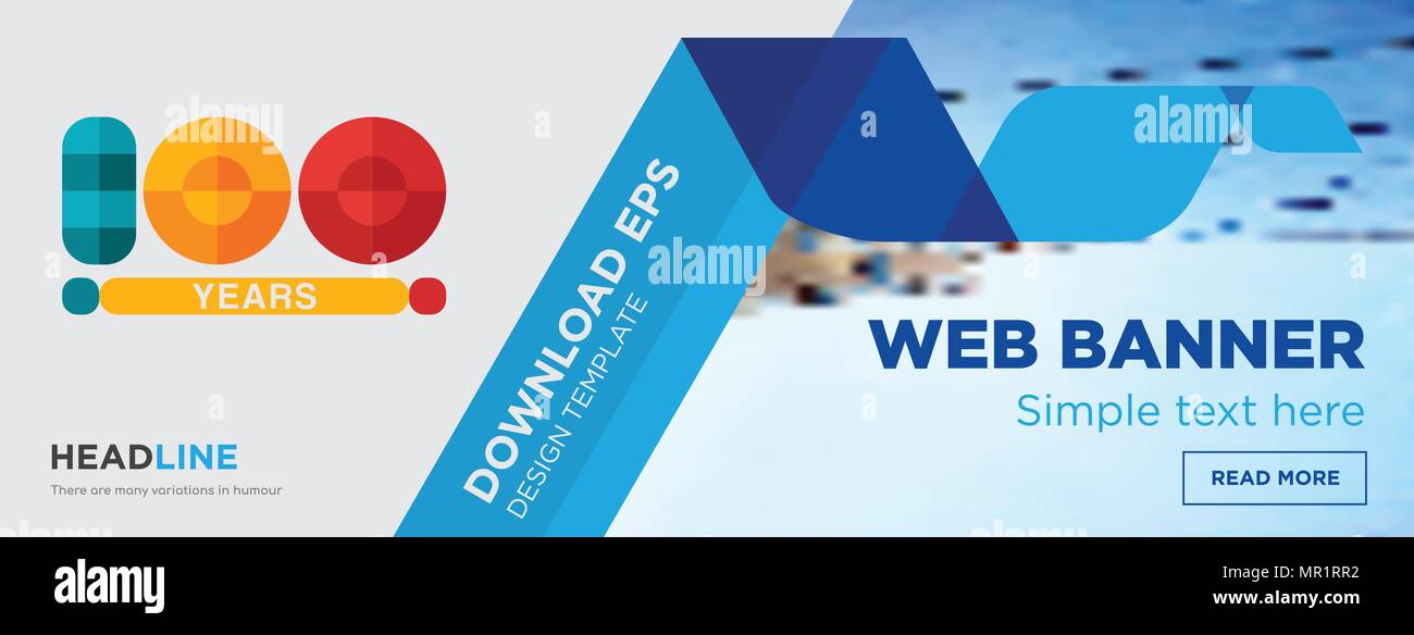 100 year concept horizontal webpage banner template design on abstract ...