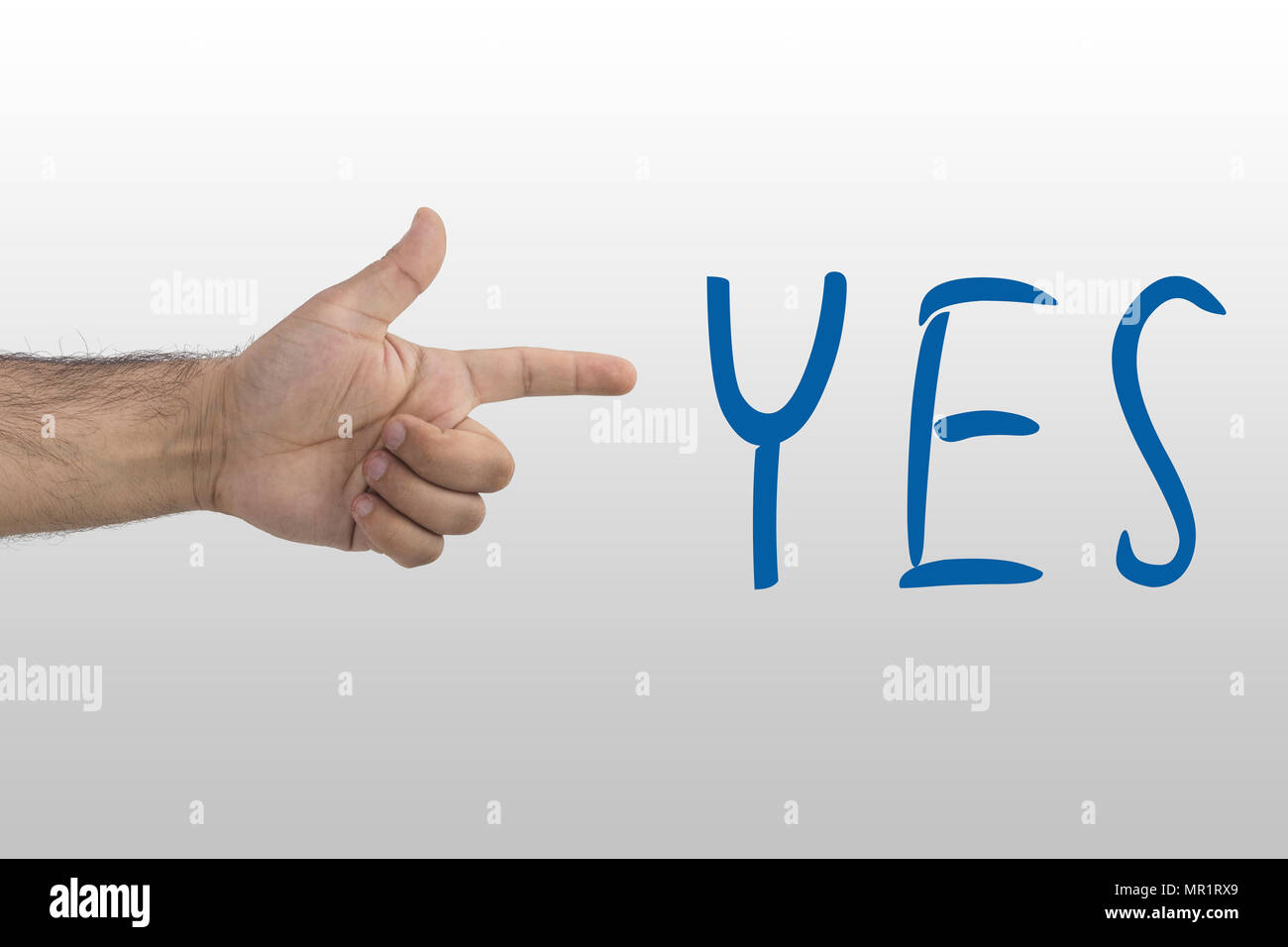Human hand pointing the word YES. Approve concept. Yes inscription ...