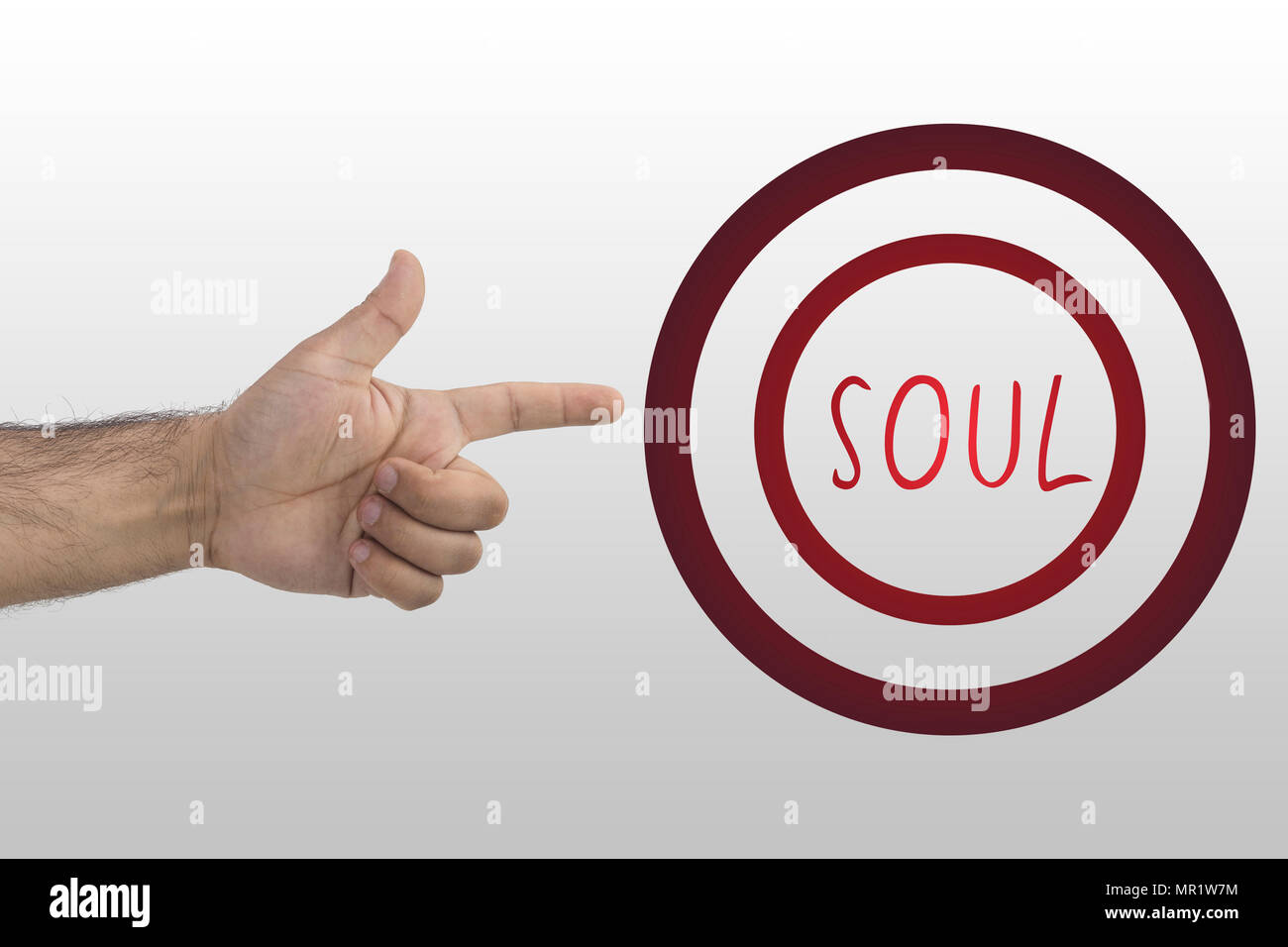 Man aiming the sould. SOul concept on whiteboard. Killing, shooting ...