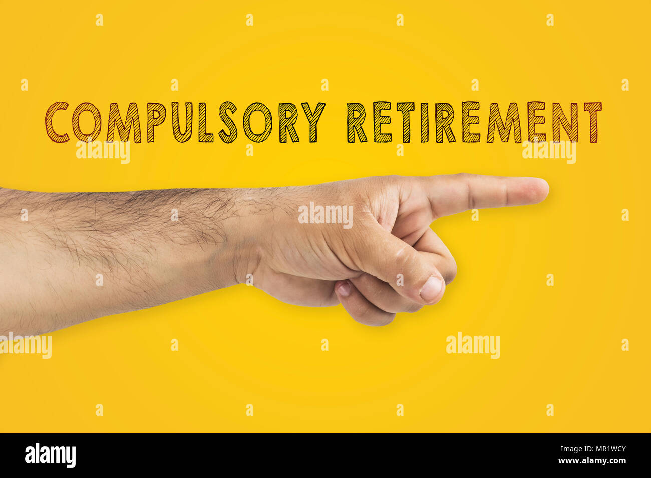 compulsory retirement. Hand pointing out as symbol of compulsory ...