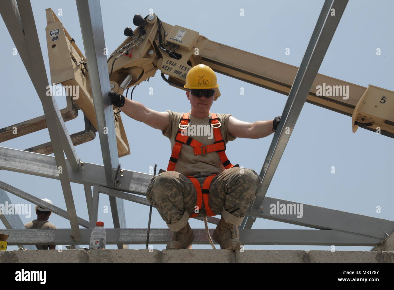 U.S. Army Spc. Chris Bebo, with the 372nd Engineer Company, prepares to ...