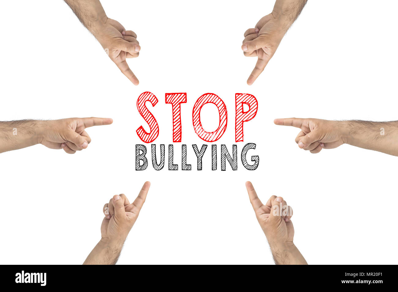 Group of hands gesture to the text: stop bullying Stock Photo - Alamy