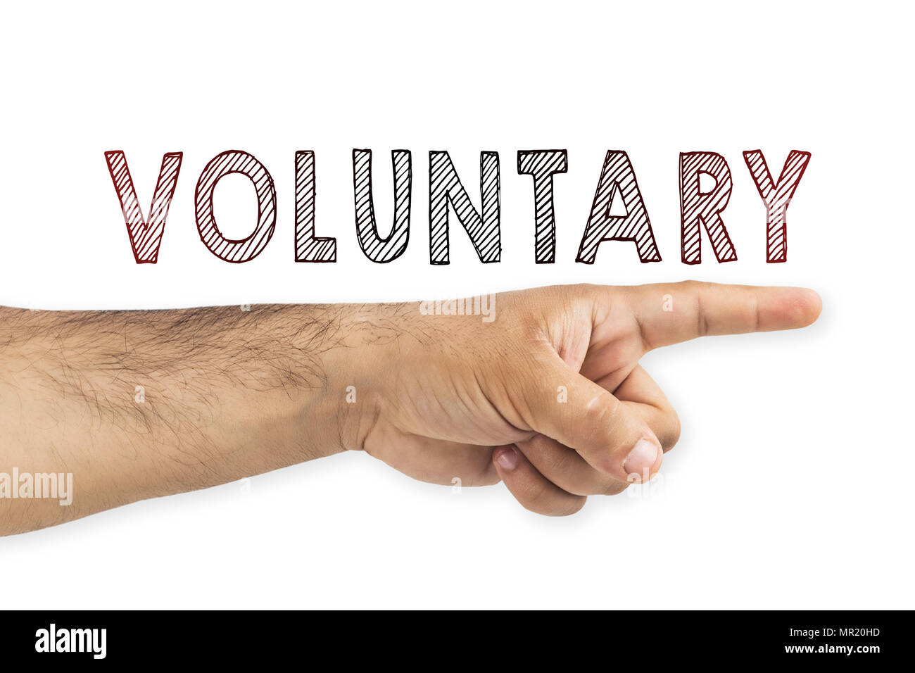 volunteering concept. Hand pointing to voluntary inscription on white ...