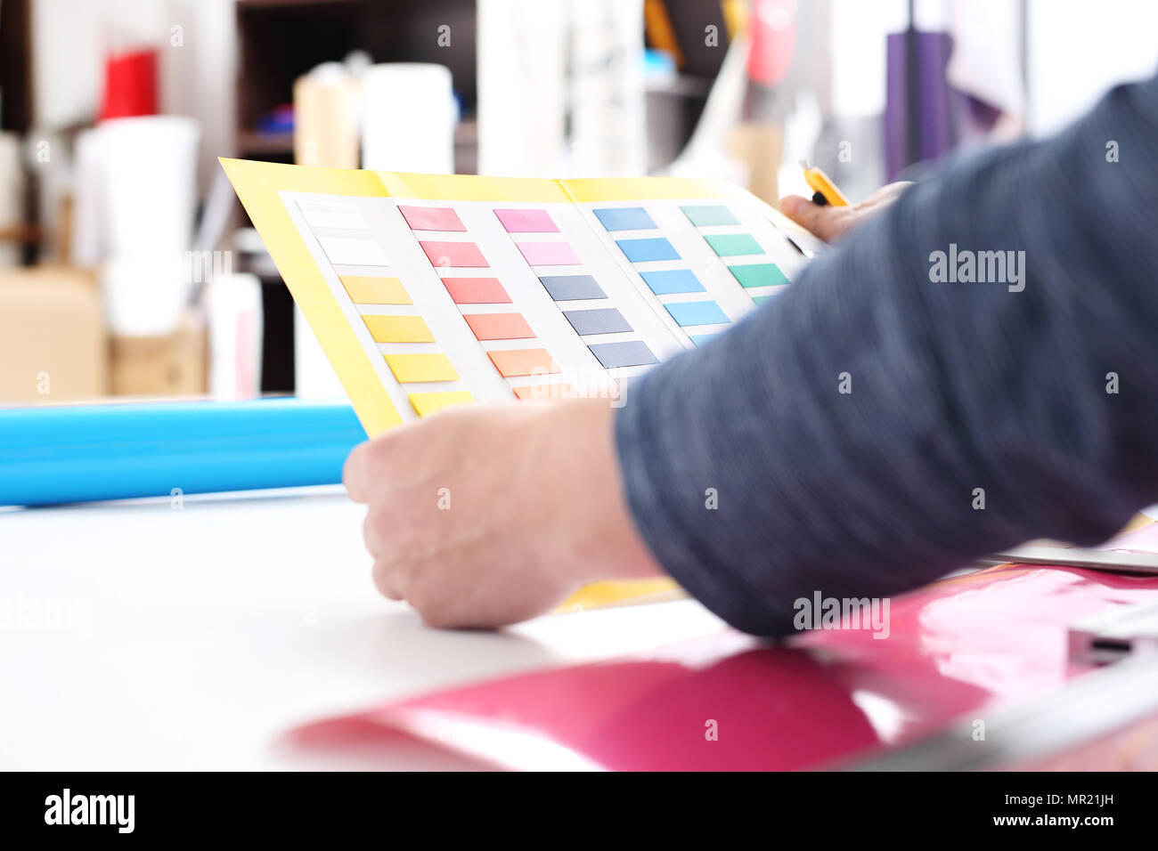 Paint color sampler. The interior architect chooses the color Stock ...