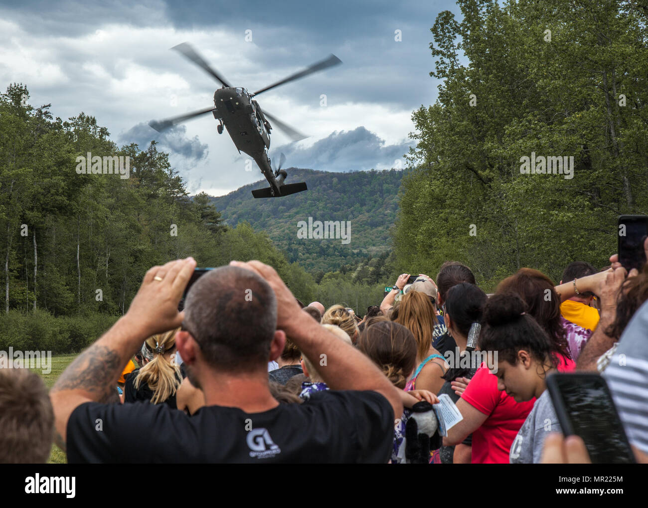 A U.S. Army UH-60 Black Hawk helicopter prepares to land during the 5th ...