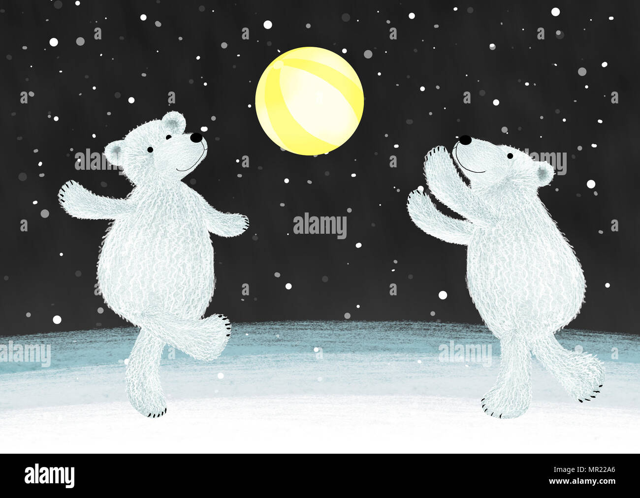 An illustration of two Polar Bears playing ball and having fun in the ...