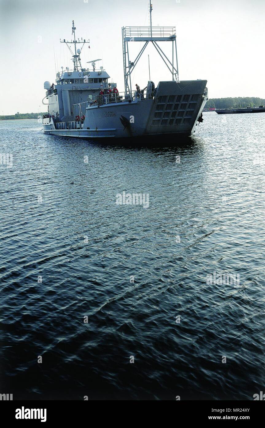 The 174-foot U.S. Army Transport Brandy Station proceeds toward the ...