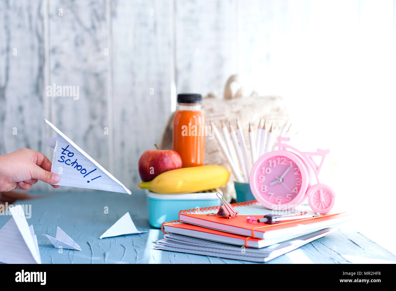 School lunch box for kids. Back to school. Cooking. Child's hands. Top ...