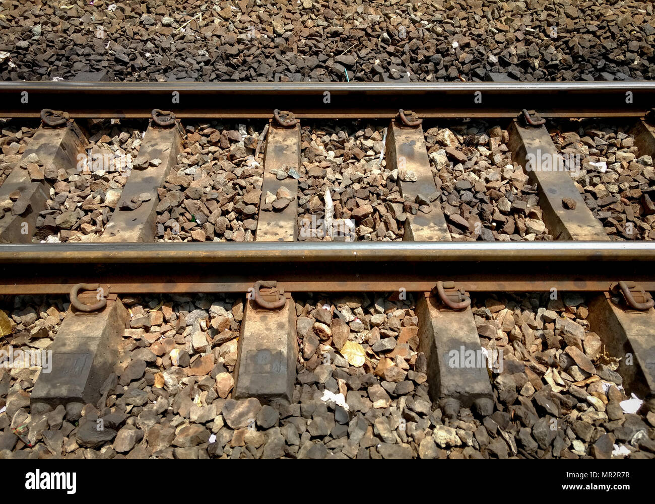 Railroad tracks for train for transport Stock Photo - Alamy