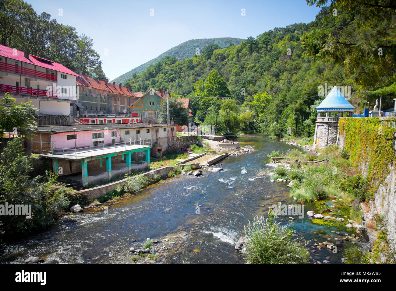 The Thermal springs on Cerna river in Baile Herculane during summer ...
