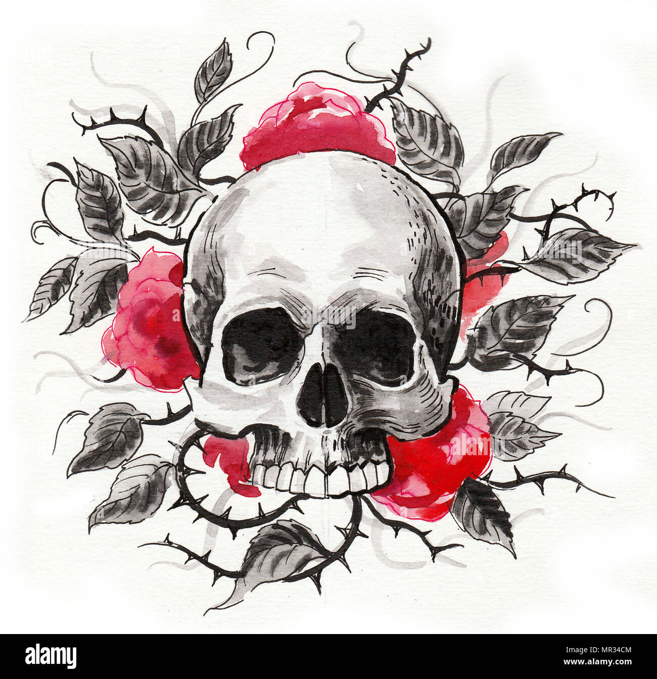 Skull with roses hi-res stock photography and images - Alamy