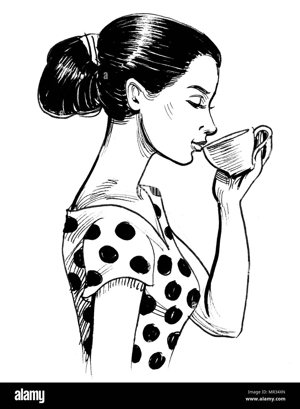 Girl Drinking Drawing