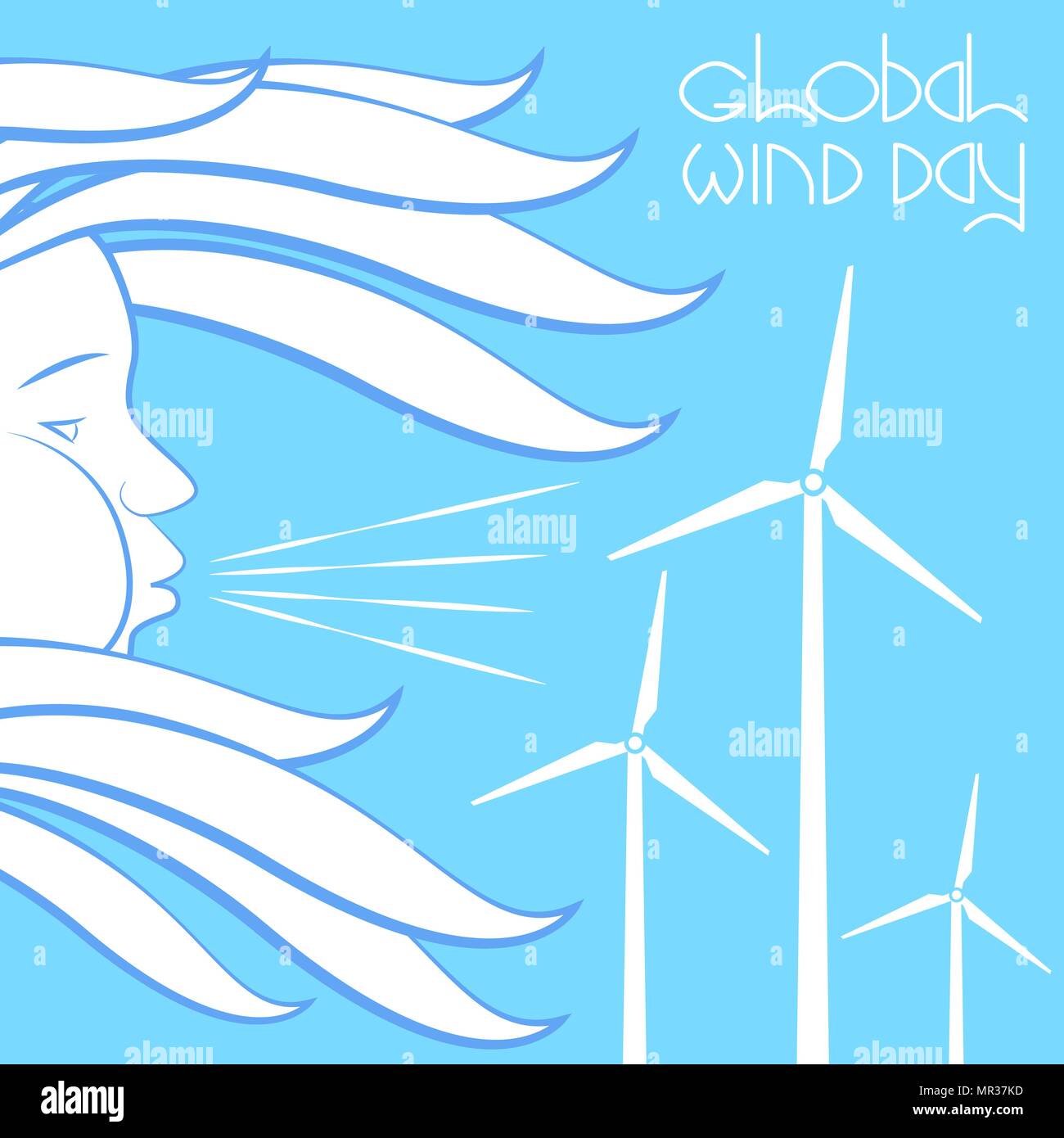 Global Wind Day. Concept of ecological holiday. 15 June. Wind symbol ...
