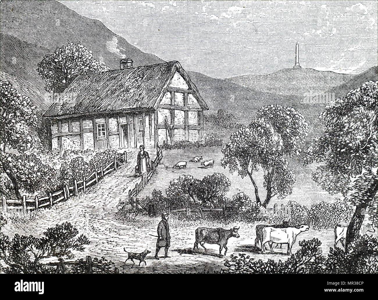 Illustration depicting the home of Thomas Parr (Old Tom Parr). Thomas ...