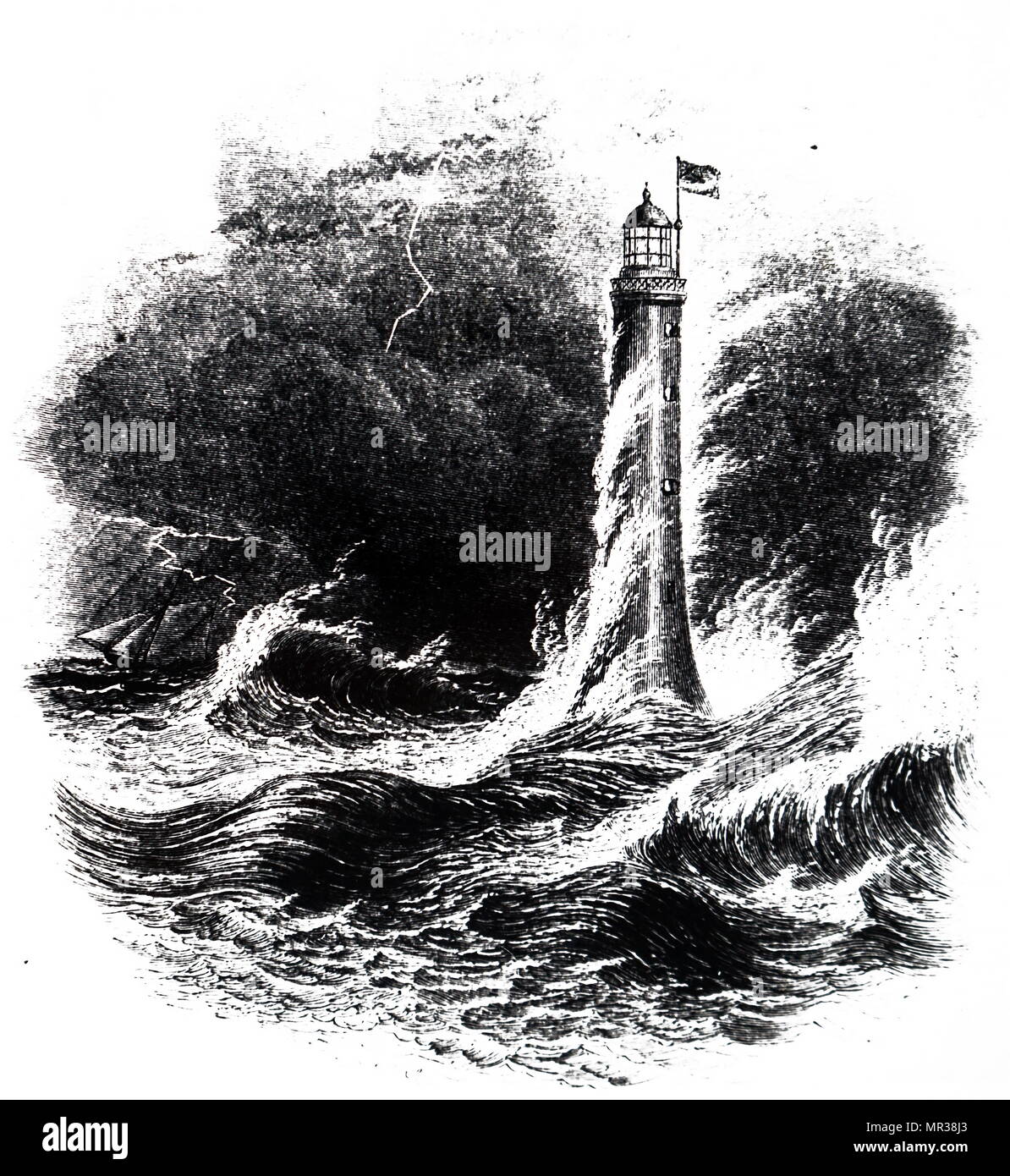 Engraving depicting Bell Rock Lighthouse, located off the coast of ...