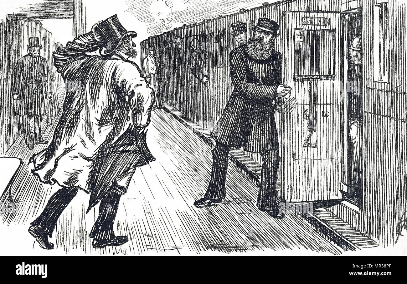 Illustration depicting a train guard about to close the carriage door ...