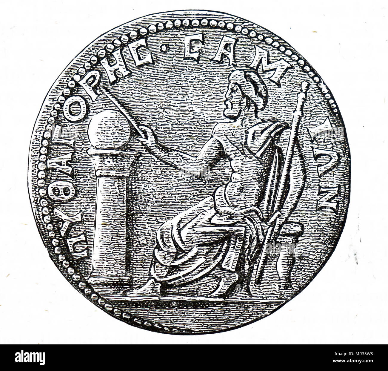 Engraving depicting Pythagoras, an Ionian Greek philosopher and the ...