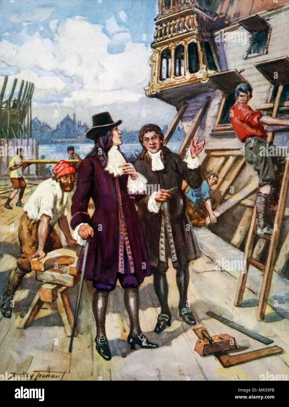 Illustration depicting Peter the Great visiting the Dutch Shipyards ...