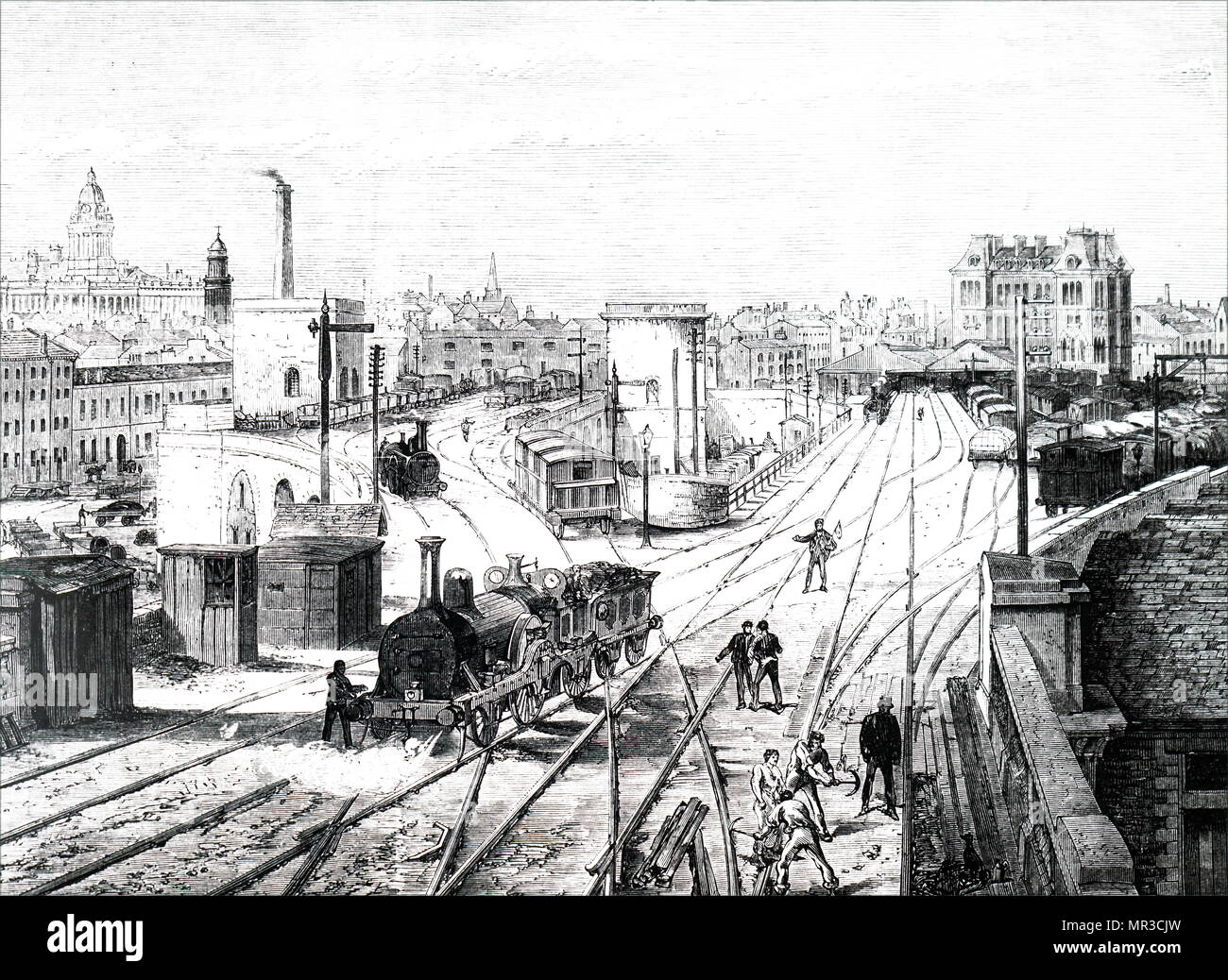 Illustration depicting part of the Holbeck Junction, Leeds. Dated 19th ...