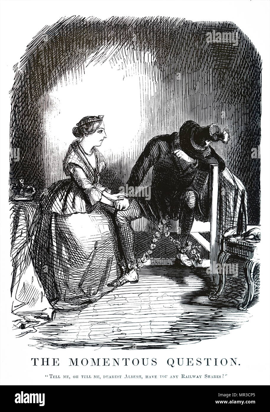 Cartoon titled 'The Momentous Question' depicting Queen Victoria asking ...