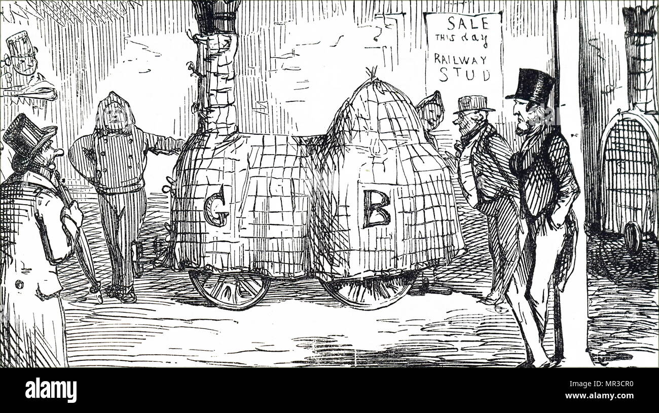 Cartoon showing a railway engineering yard, during the early years of ...