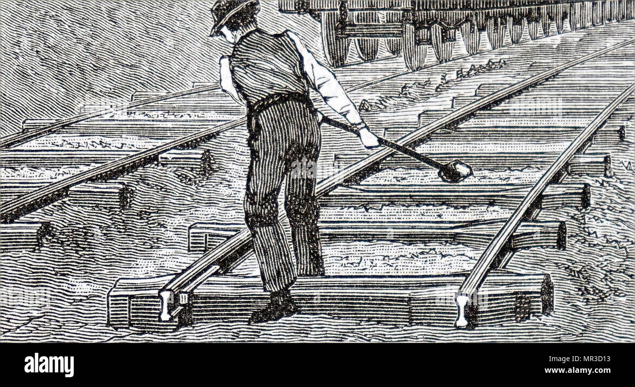 Illustration depicting the placement of railway sleepers. The sleepers ...