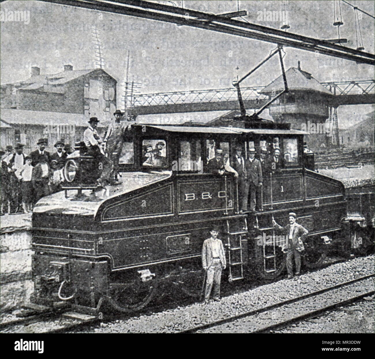 Photograph taken of an early electric locomotive on the Baltimore and ...
