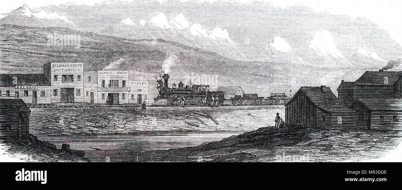 Illustration depicting Sherman Station on the Union Pacific Railway ...