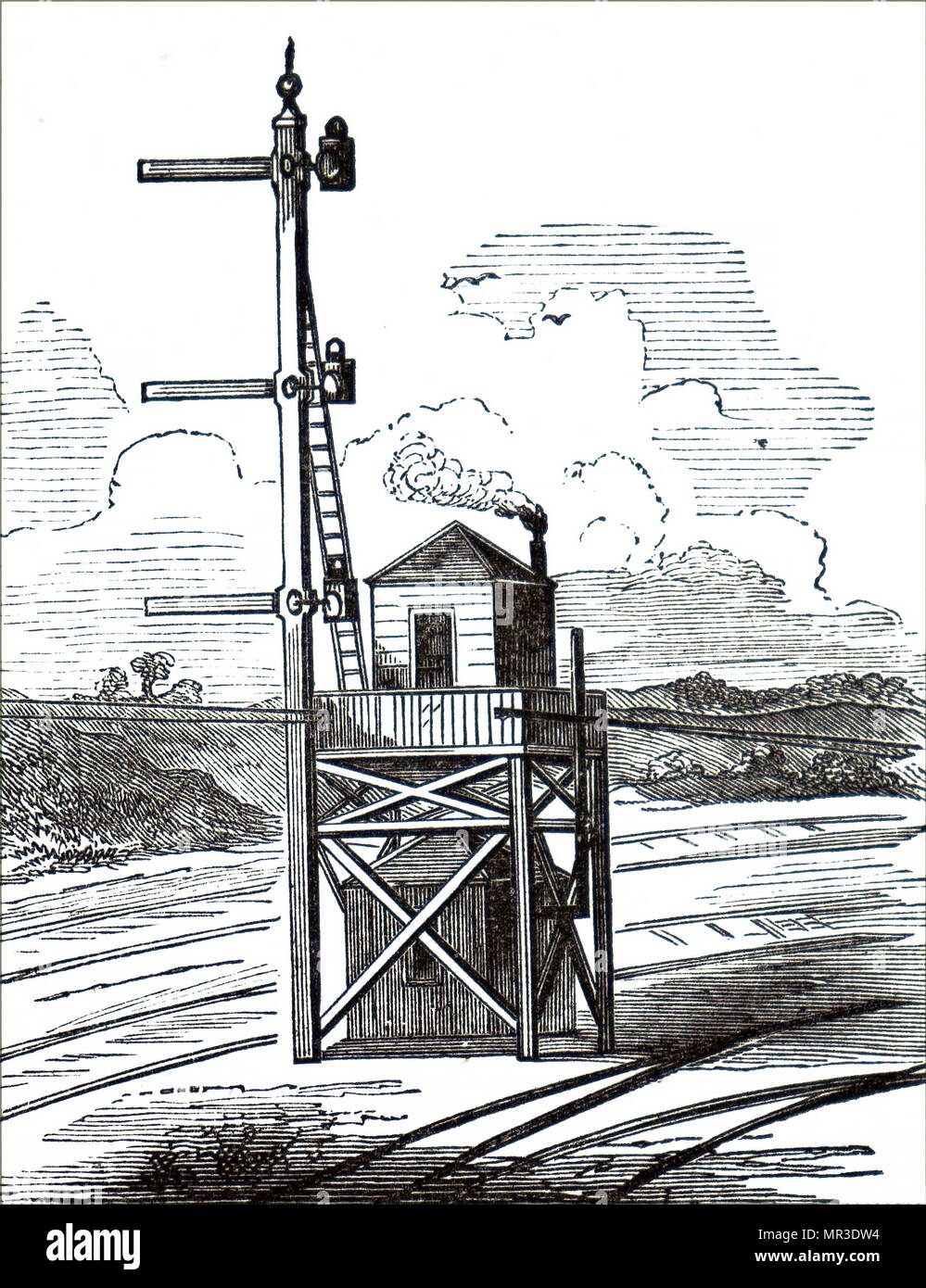 Illustration depicting a typical signal box. Dated 19th century Stock ...